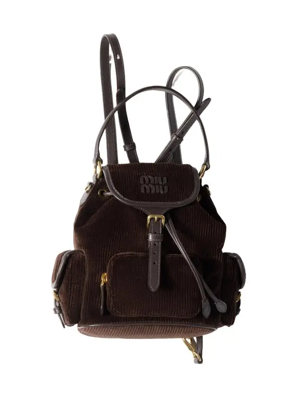 Miu Miu Corduroy Backpack With Buckle Closure - Ebony