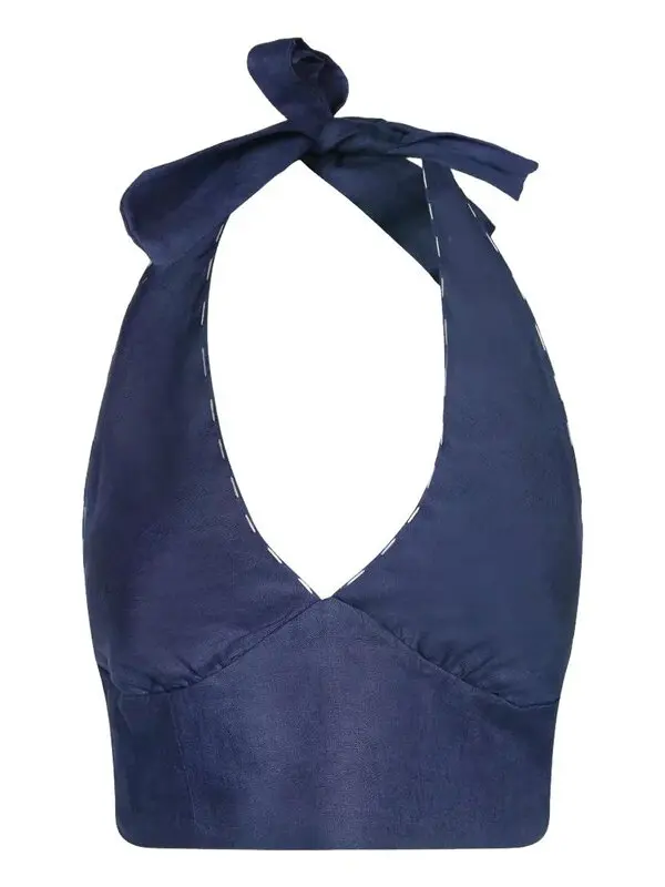 CALA DE LA CRUZ Halterneck Top With Contrast Stitching - Blue