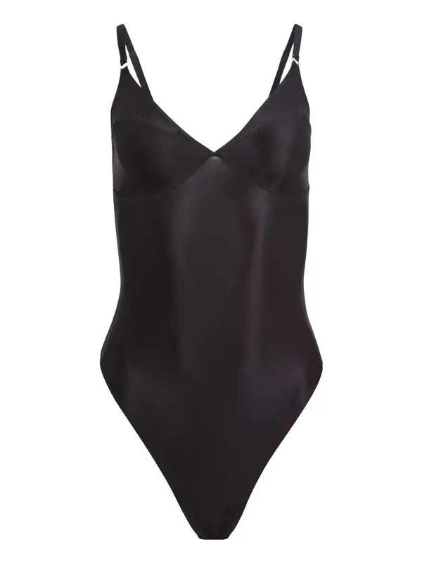 FLEUR DU MAL Stretch Gloss Wireless V-neck Bodysuit - Black