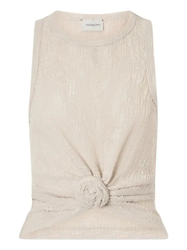 Magda Butrym Knot-front Sleeveless Tank Top With Floral Appliqués - Beige