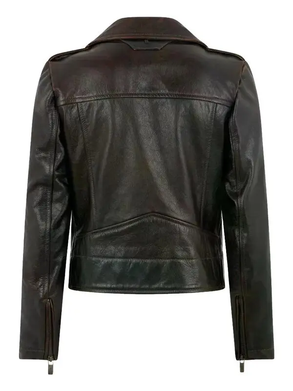 SALVATORE SANTORO Dark Leather Biker Jacket - Brown