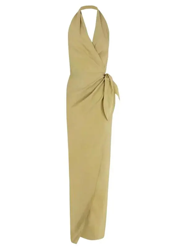 CORTANA Mona Halterneck Wrap Maxi Dress - Neutrals