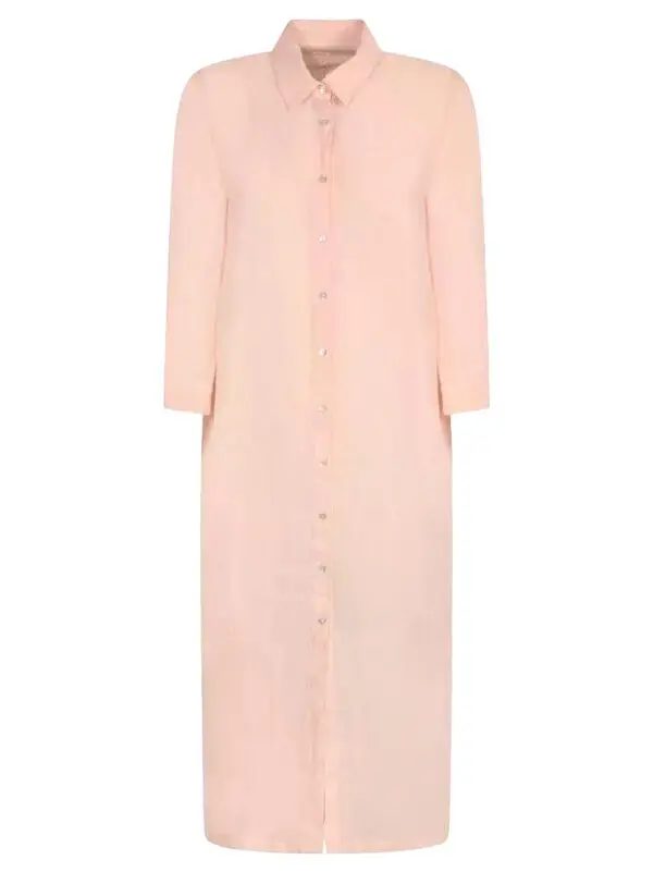 120% Lino Slub Texture Shirt Dress - Pink