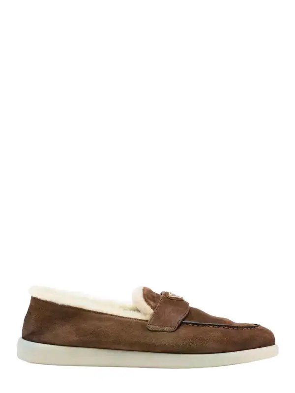 Prada Shearling-trim Loafers - Brown
