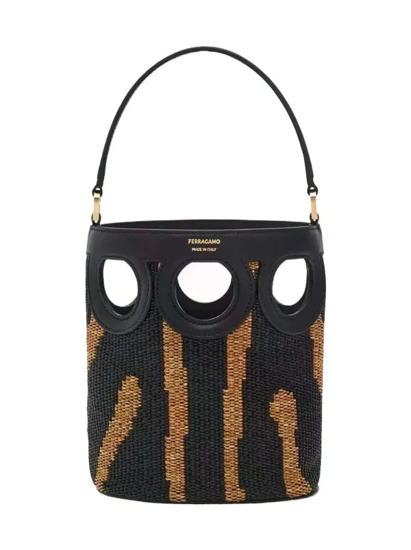 FERRAGAMO Gancini Outline Mini Bucket Bag - Black