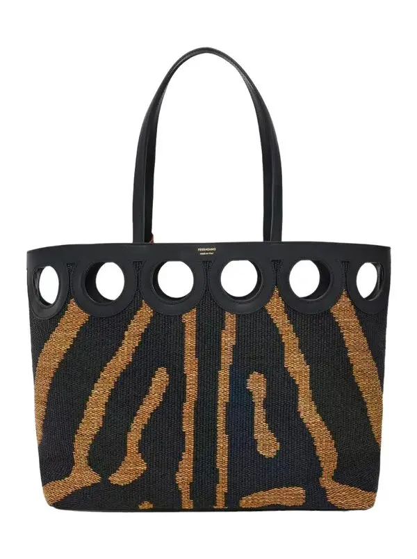 FERRAGAMO Gancini Outline Tote Bag - Black