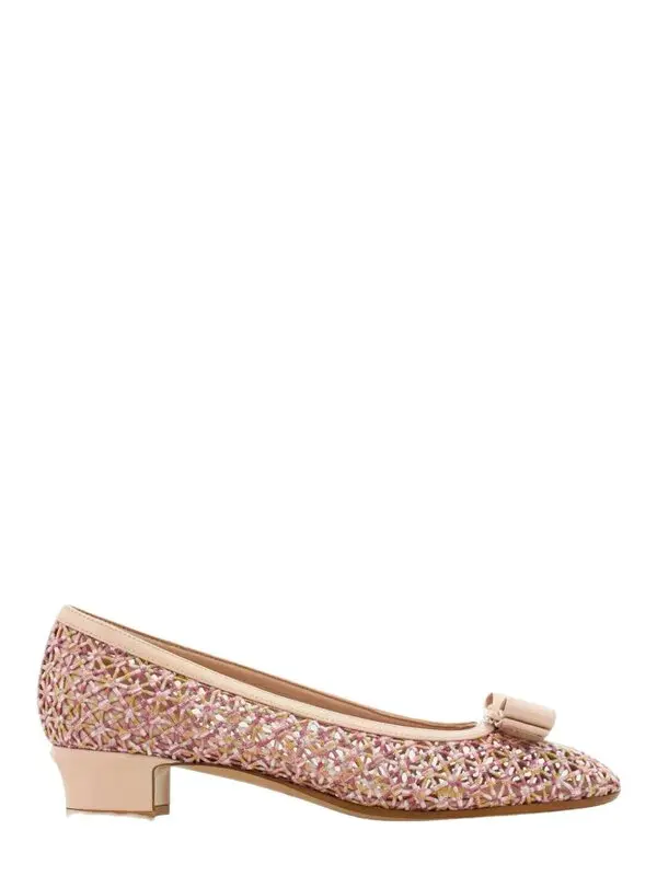 FERRAGAMO Macramé Vara Bow Pumps - Pink