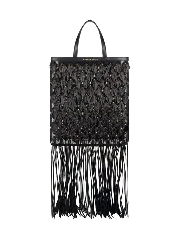 Elisabetta Franchi Mesh Fringe Tote Bag - Black