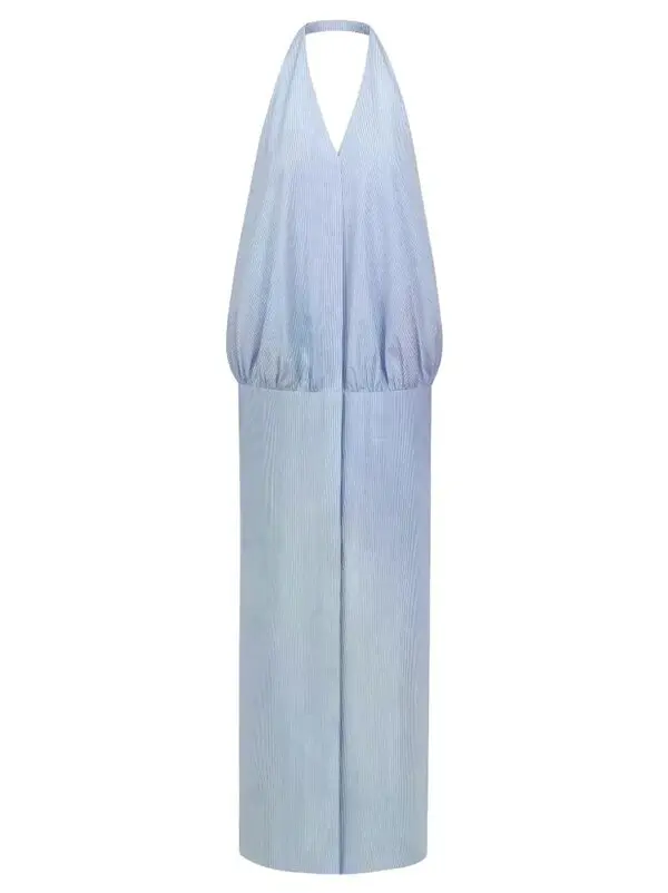 THE ARKOW Celile Striped Halterneck Maxi Dress - Blue