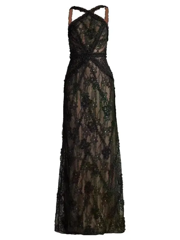 Tadashi Shoji Kaiti Ruffled Lace Gown - Black