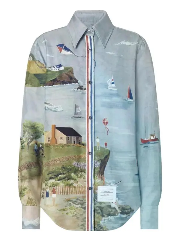 Thom Browne Nantucket Scenic Print Silk Shirt - Blue