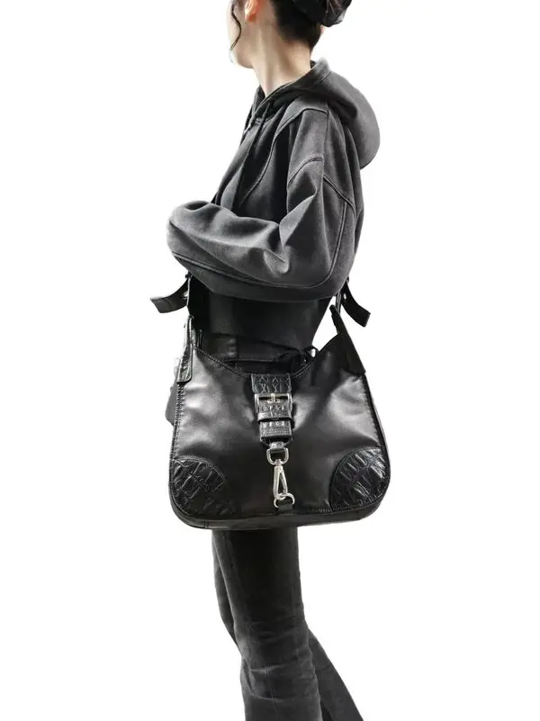 Prada Embellished Leather Shoulder Bag - Black