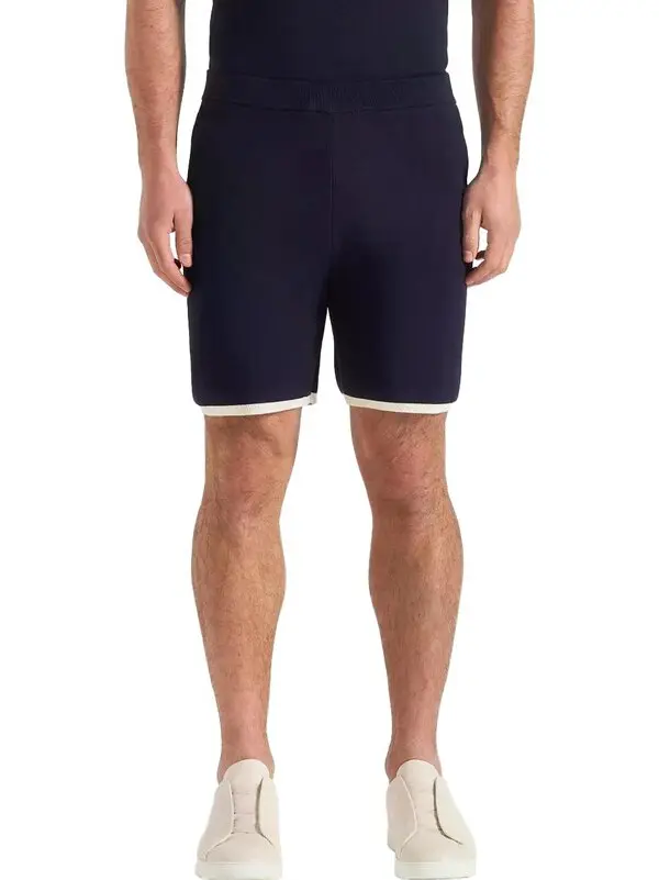 Manière De Voir Knit Shorts With Contrast Hem And Drawcord - Blue