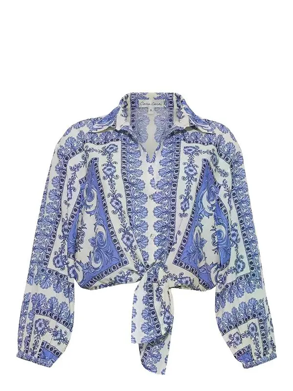 Cara Cara Rumson Tie-front Button-up Shirt - Blue