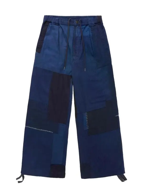 BLUE BLUE Japan Kasezome Sashiko Patchwork Wide Leg Trousers - Blue