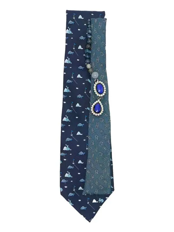 A.N.G.E.L.O. VINTAGE CULT Stefania Bertoni Customised Hermès Tie With Silk Bead Embellishment - Blue