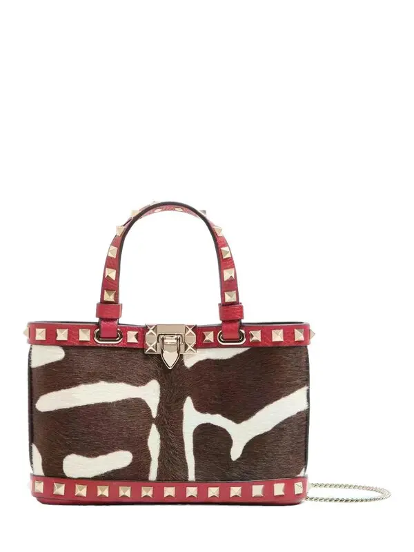 Valentino Garavani Rockstud Mini Shopping Bag In Pony-effect Calfskin - Brown