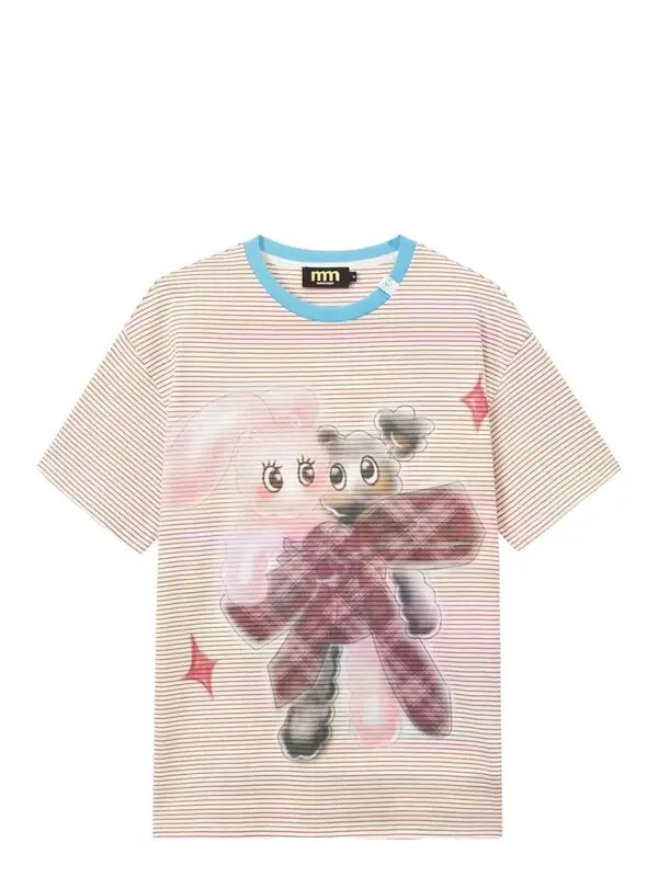MINI CREAM Striped Graphic Print Cotton T-shirt - Neutrals