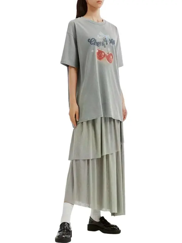 B+AB Tiered Asymmetric Midi Skirt - Grey