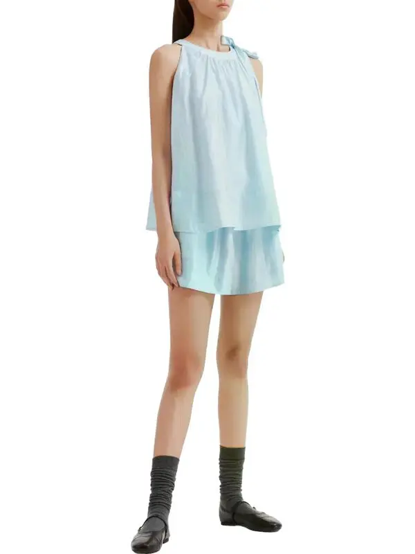 B+AB Sleeveless Blouse And Shorts Set With Bow Detail - Blue