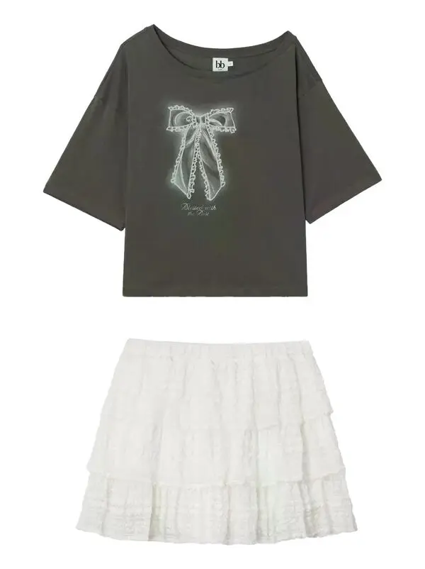 B+AB Bow-print Ruffled Set - Grey
