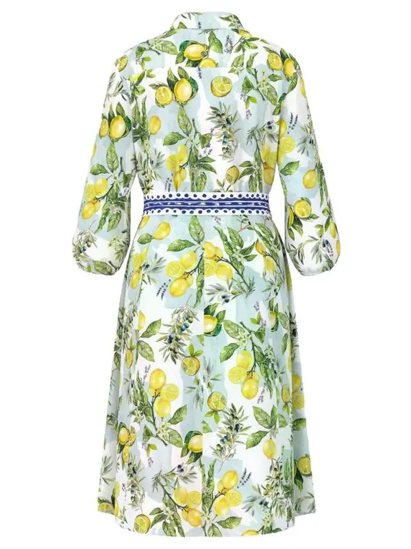 MARCCAIN Belted Midi Dress With Lemon Print - White