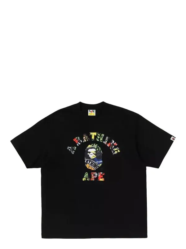 A BATHING APE Multi Logo College Cotton T-shirt - Black