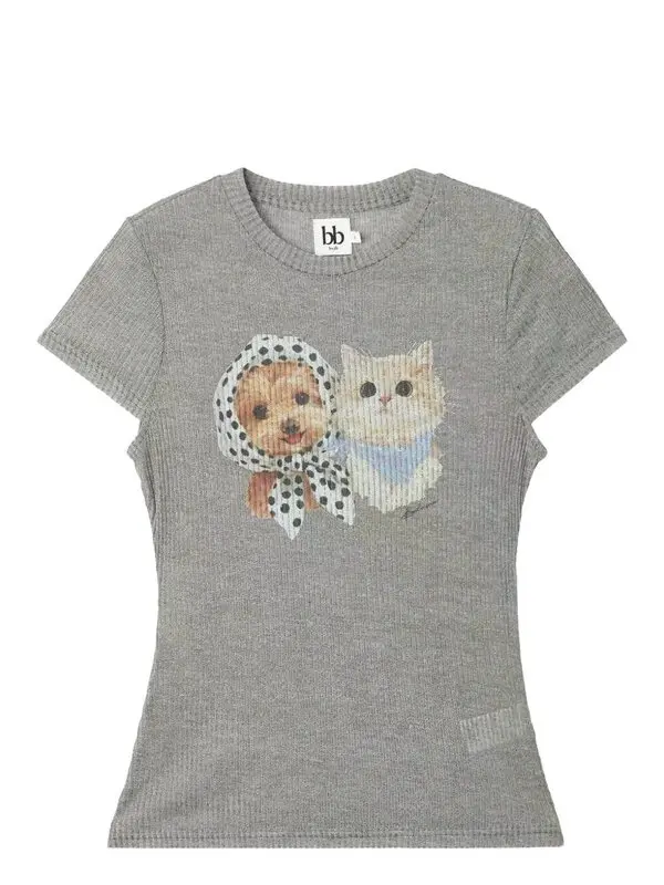 B+AB Graphic Print Ribbed T-shirt - Grey