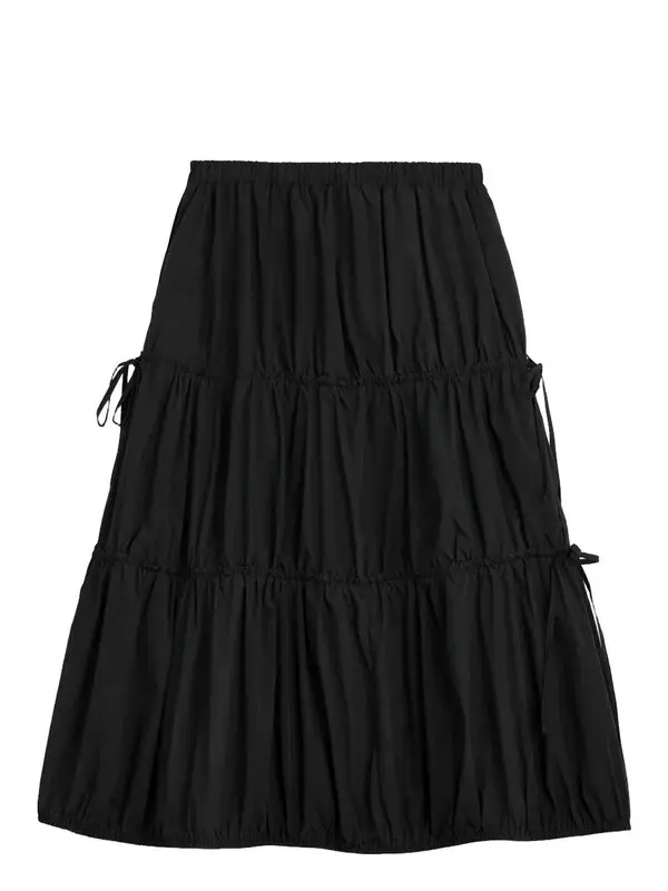 TOUT A COUP Tiered Drawstring Midi Skirt - Black