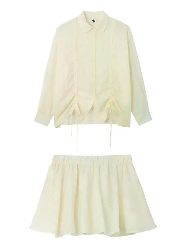 B+AB Classic Collar Shirt And Ruched Mini Skirt Set - Yellow