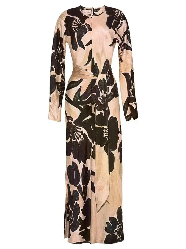 Cara Cara Belted Floral Print Maxi Dress - Neutrals