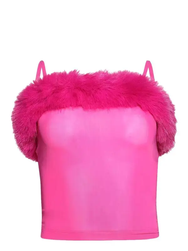 Balenciaga Faux-fur Trim Spaghetti Strap Top - Pink