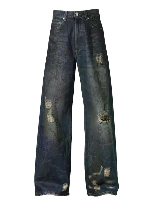 SEX&JEANS Distressed Effect Wide Leg Jeans - Blue