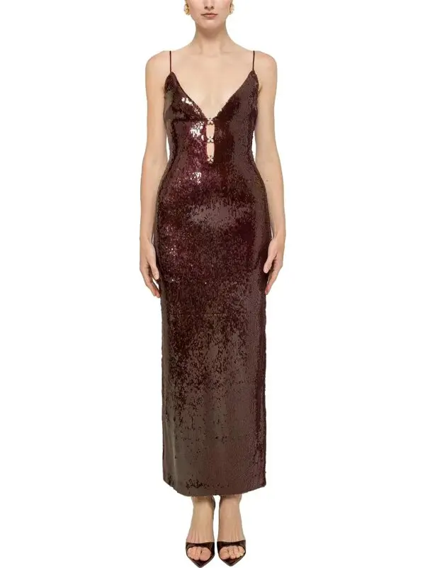 NISSA Crystal Detail Sequin Maxi Dress - Red