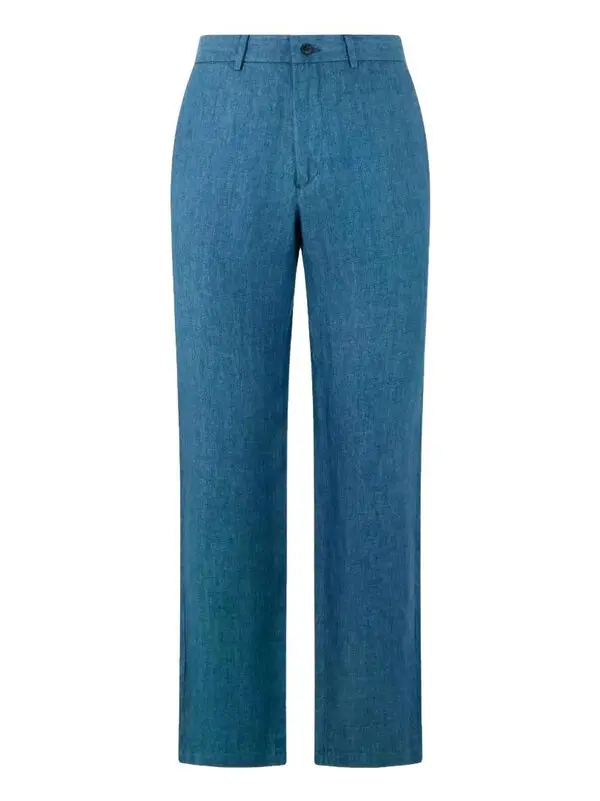Brooks Brothers Light Herringbone Weave Linen Trousers - Blue