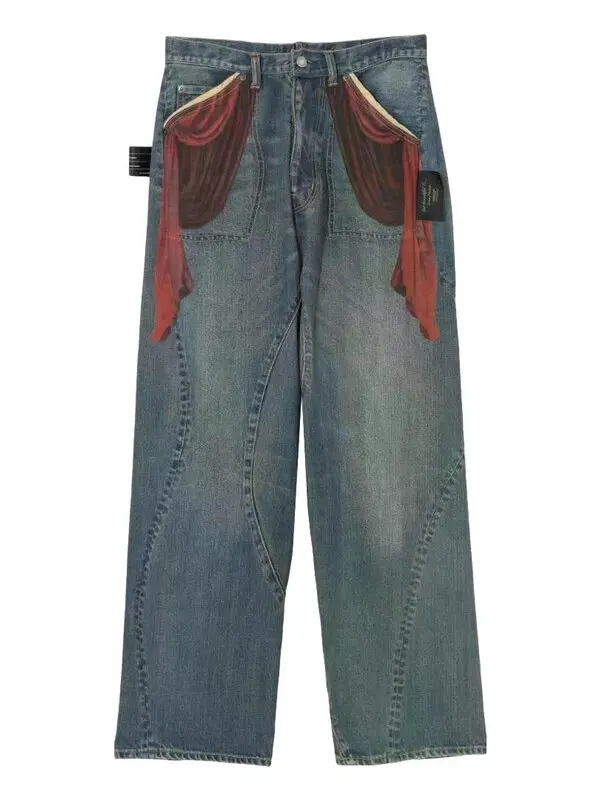 Undercover Curtain-print Wide-leg Jeans - Blue