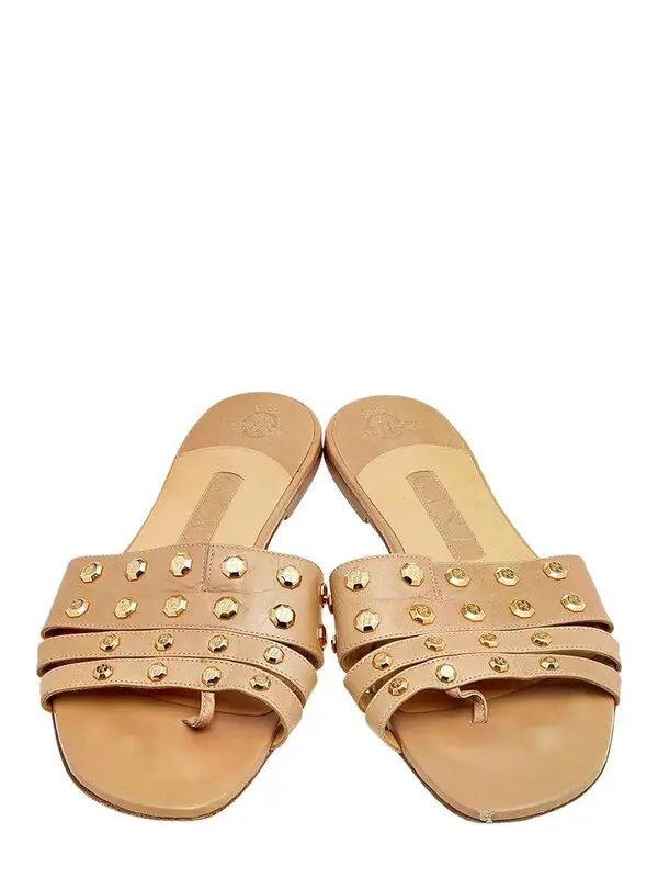 GINA Embellished Leather Slide Sandals - Neutrals