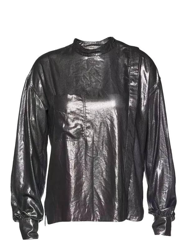 MARANT ETOILE Asymmetric Metallic High Neck Top - Silver