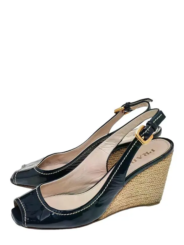 Prada Peep-toe Slingback Espadrille Sandals - Blue