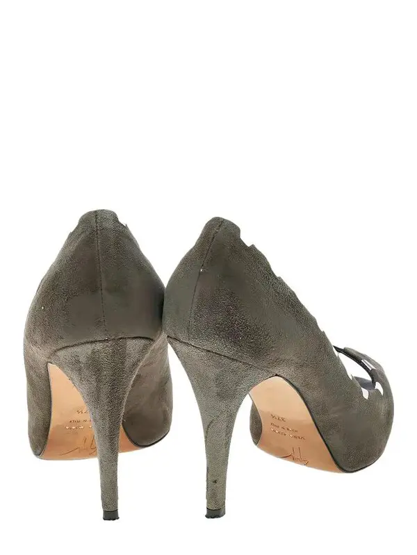 GIUSEPPE ZANOTTI Suede Peep Toe Pumps With Metal Trim - Grey