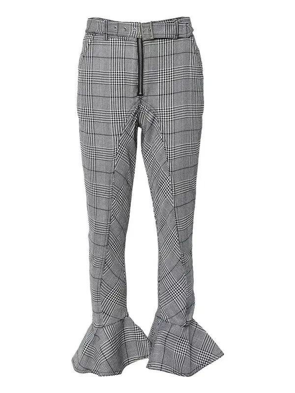 SELF-PORTRAIT Checkered Ruffled Hem Trousers - Grey