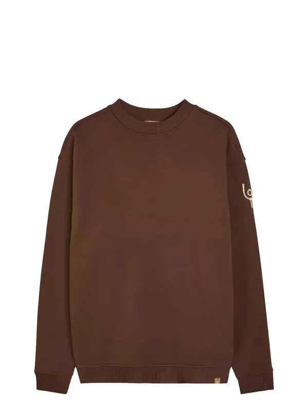 NOW YOU LIVE Embroidered Crew Neck Sweatshirt - Brown