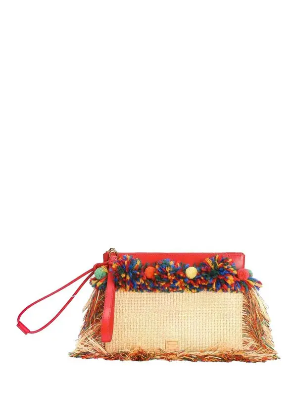 Dolce & Gabbana Raffia Toiletry Bag With Fringes And Pom-poms - Neutrals