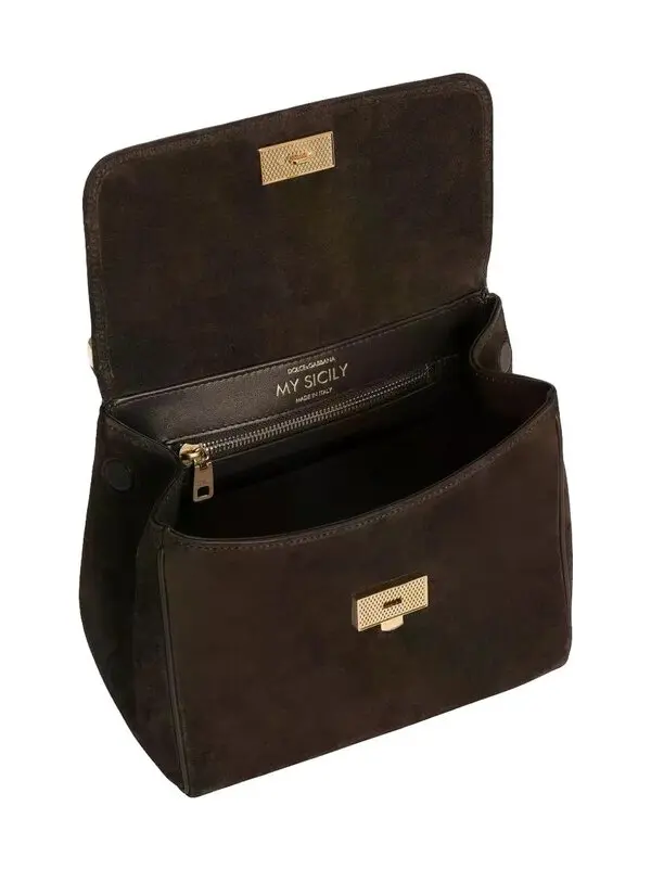 Dolce & Gabbana Small My Sicily Handbag In Split Calfskin - Brown