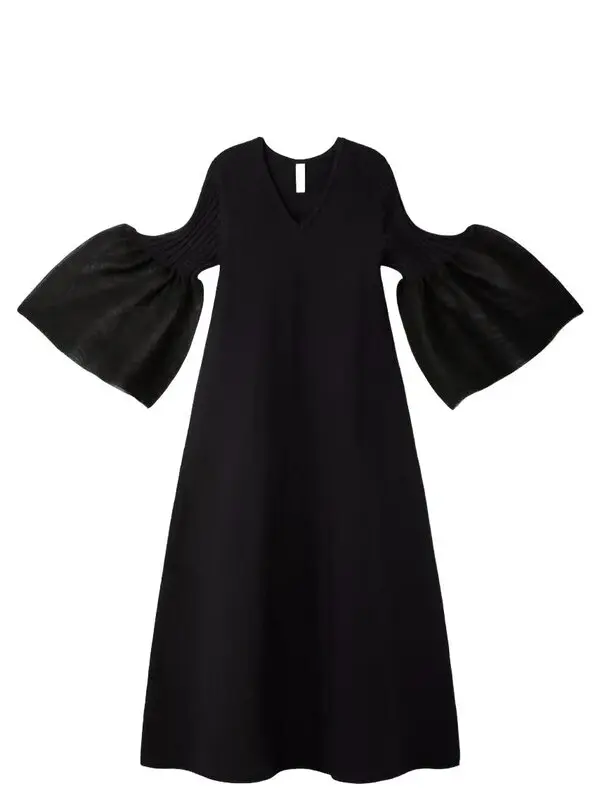 CFCL Ribbed Knit Bell-sleeve Dress - Black