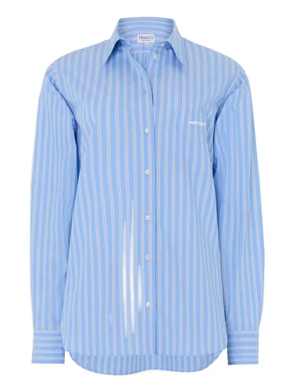 Hunza G Essential Cotton Shirt - Stripe Cornflower