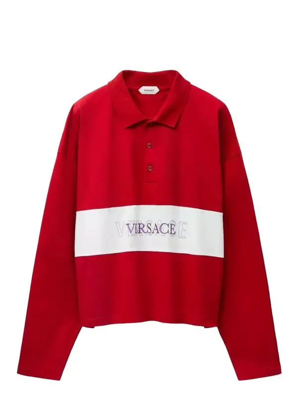 Versace Embroidered-logo Intarsia Cotton-jersey Polo - Red