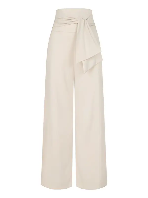 MARIANNA DÉRI Beige Wide-leg Trousers With Tie Belt - White
