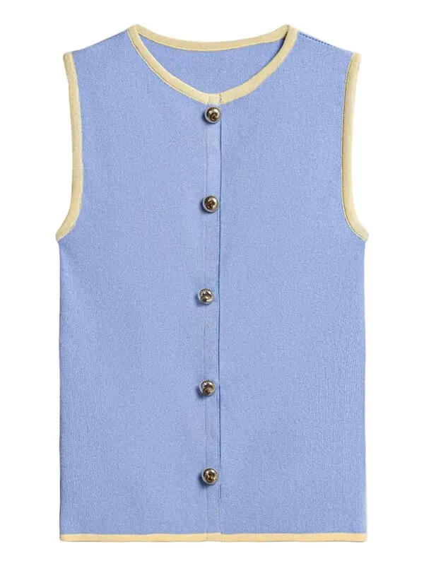 NOCTURNE Button-embellished Knit Sleeveless Top - Blue
