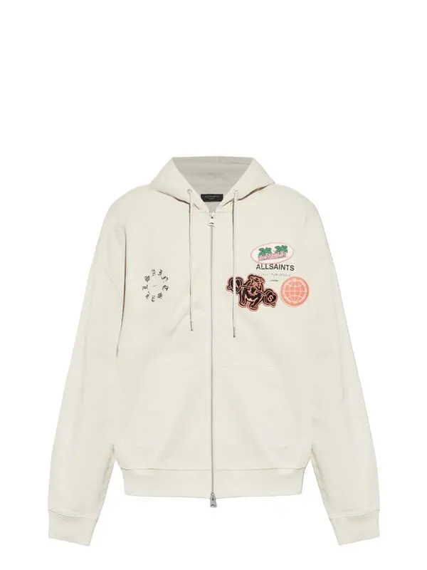ALLSAINTS Patcher Full Zip Hooded Sweatshirt With Graphic Patches - Cream